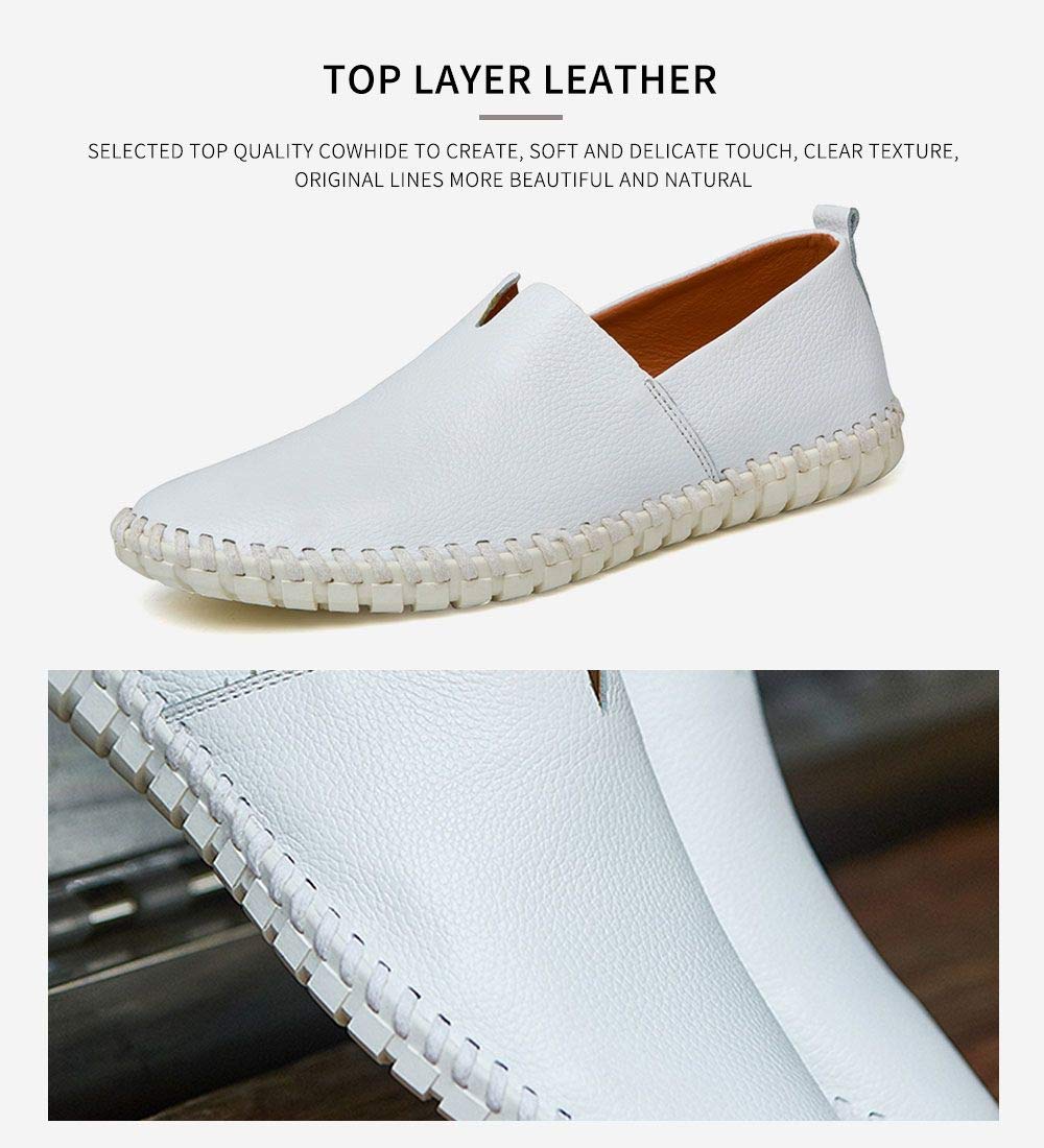 Men's Genuine Leather Loafer Shoes Slip On Soft Walking Driving Shoes,White,45EU=10.5 M US