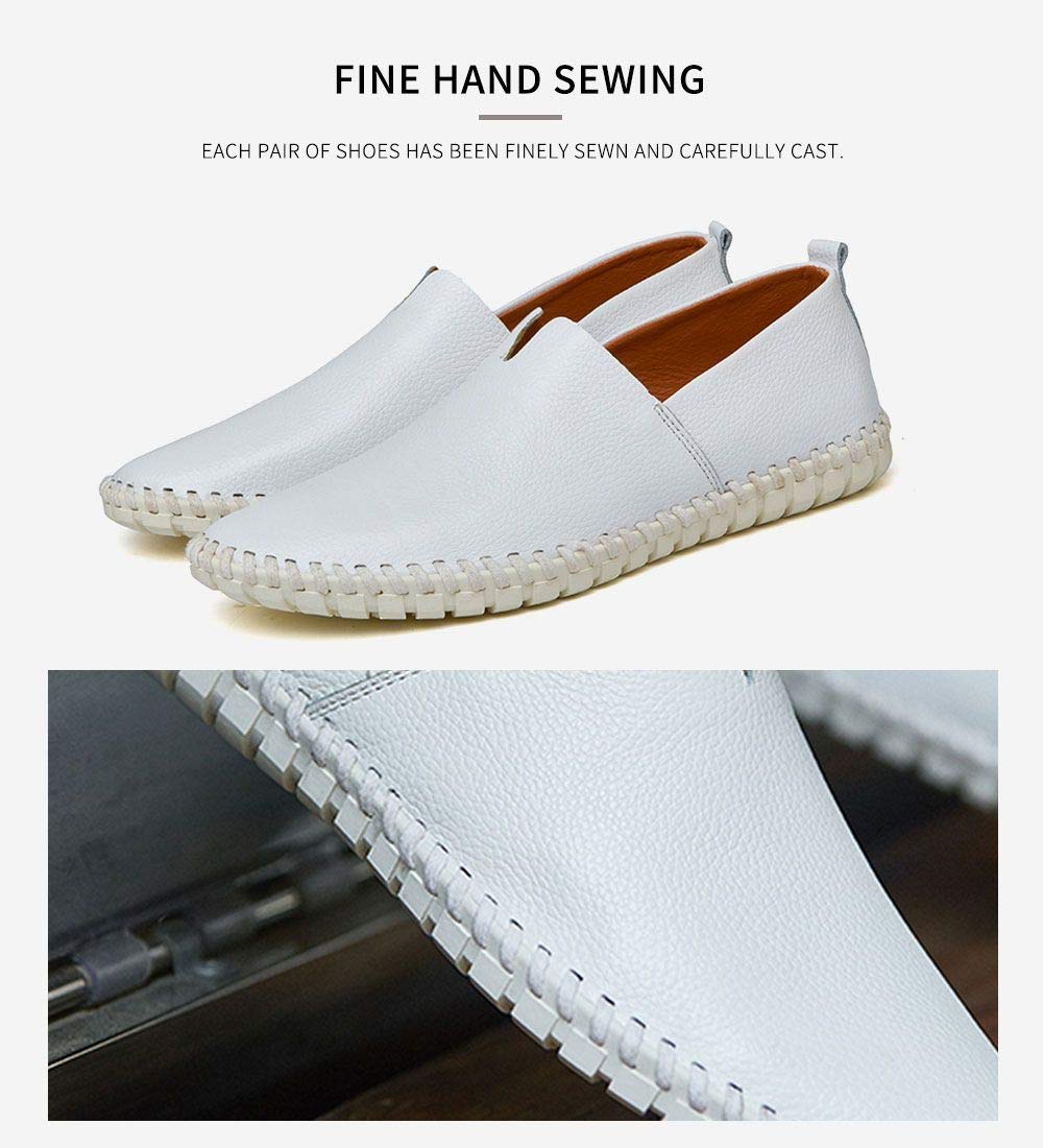 Men's Genuine Leather Loafer Shoes Slip On Soft Walking Driving Shoes,White,45EU=10.5 M US