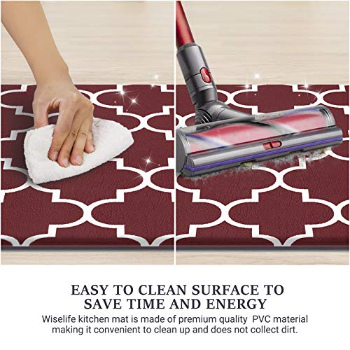 WISELIFE Kitchen Mat Cushioned Anti-Fatigue Kitchen Rug, 17.3"x 59" Waterproof Non-Slip Kitchen Mats and Rugs Heavy Duty PVC Ergonomic Comfort Mat for Kitchen, Floor Home, Office, Sink, Laundry, Red