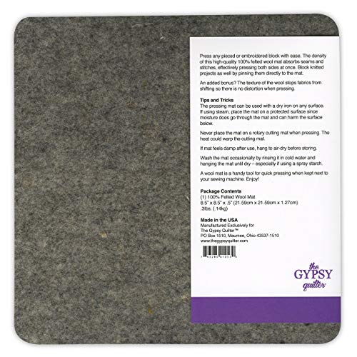 Gypsy Quilter Felted Wool Pressing Mat 8.5"x8.5"x0.5", Made in USA