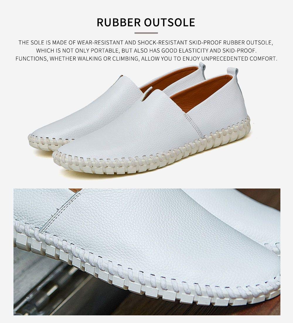 Men's Genuine Leather Loafer Shoes Slip On Soft Walking Driving Shoes,White,45EU=10.5 M US