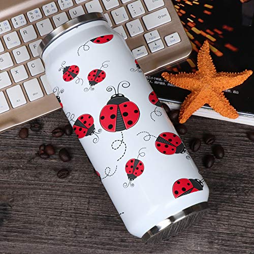 10oz Stainless Steel Tumbler with Lid & Straw-Double Wall Vacuum Insulated Travel Mug,Insect Theme Red Ladybugs Pattern Water Bottle Coffee Beverage Drinks Cup for Adults Kids