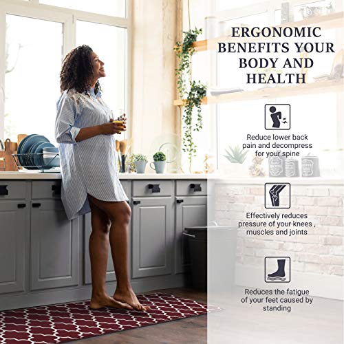 WISELIFE Kitchen Mat Cushioned Anti-Fatigue Kitchen Rug, 17.3"x 59" Waterproof Non-Slip Kitchen Mats and Rugs Heavy Duty PVC Ergonomic Comfort Mat for Kitchen, Floor Home, Office, Sink, Laundry, Red