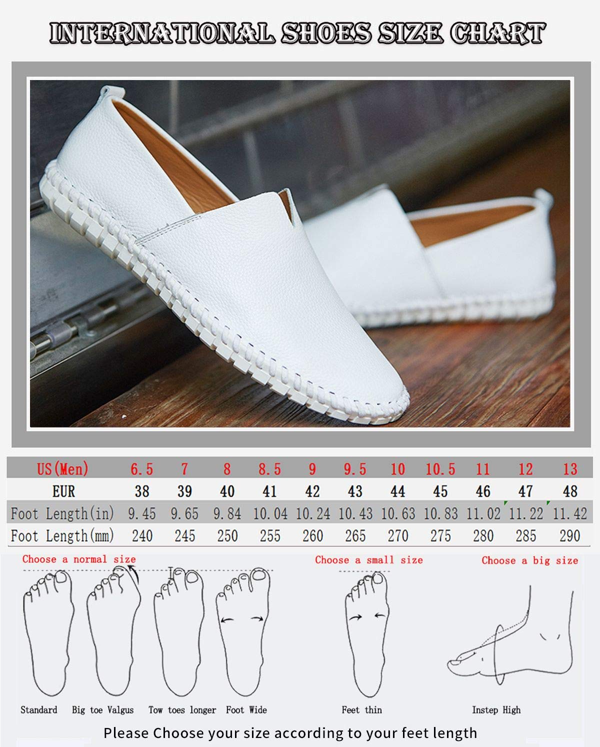 Men's Genuine Leather Loafer Shoes Slip On Soft Walking Driving Shoes,White,45EU=10.5 M US