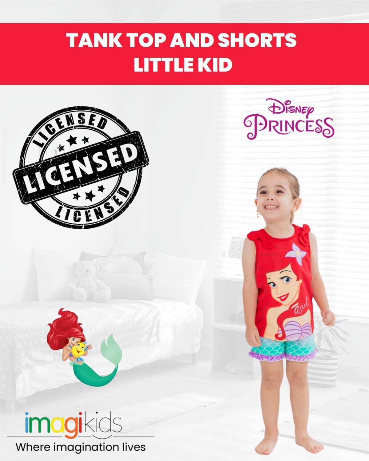 Disney Princess Ariel Toddler Girls Tank Top French Terry Shorts Set 5T