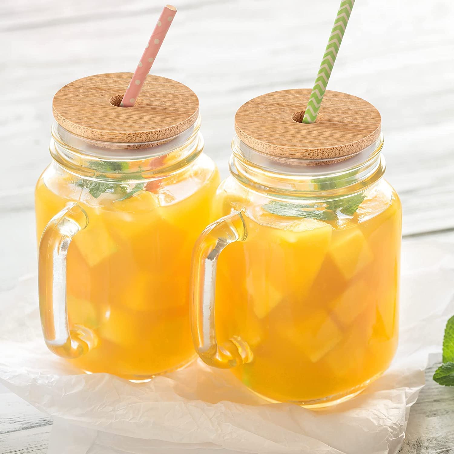 8 Pack 86mm Wide Mouth Bamboo Mason Jar Lids with Straw Hole, Eco-Friendly and Reusable Wooden Drinking Lids(8 PCS)