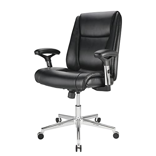 RealspaceĀ® Densey Bonded Leather Mid-Back Manager's Chair, Black/Silver