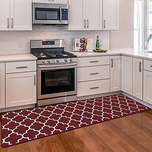 WISELIFE Kitchen Mat Cushioned Anti-Fatigue Kitchen Rug, 17.3"x 59" Waterproof Non-Slip Kitchen Mats and Rugs Heavy Duty PVC Ergonomic Comfort Mat for Kitchen, Floor Home, Office, Sink, Laundry, Red