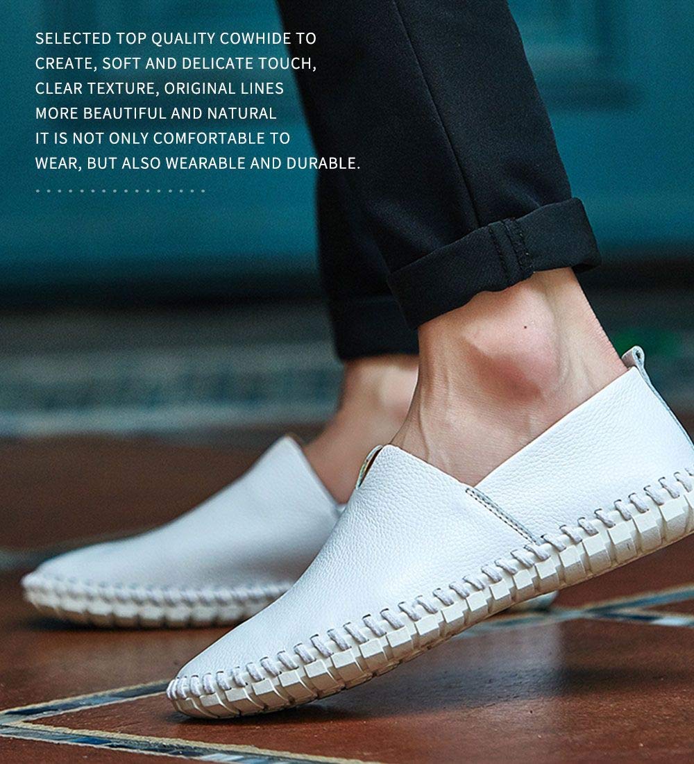 Men's Genuine Leather Loafer Shoes Slip On Soft Walking Driving Shoes,White,45EU=10.5 M US