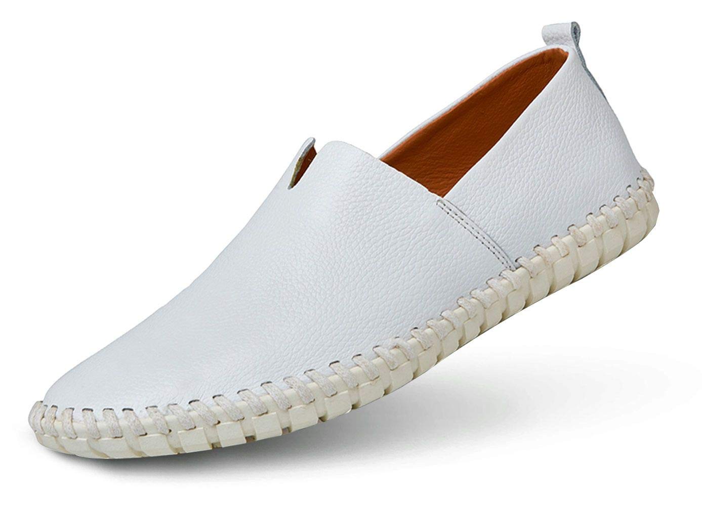 Men's Genuine Leather Loafer Shoes Slip On Soft Walking Driving Shoes,White,45EU=10.5 M US