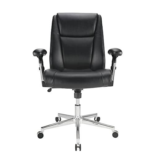 RealspaceĀ® Densey Bonded Leather Mid-Back Manager's Chair, Black/Silver