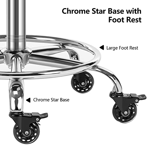 CoVibrant Lockable Rolling Stool Adjustable Swivel Stool with Noiseless Rubber Wheels and Foot Rest for Kitchen Medical Esthetician Studio
