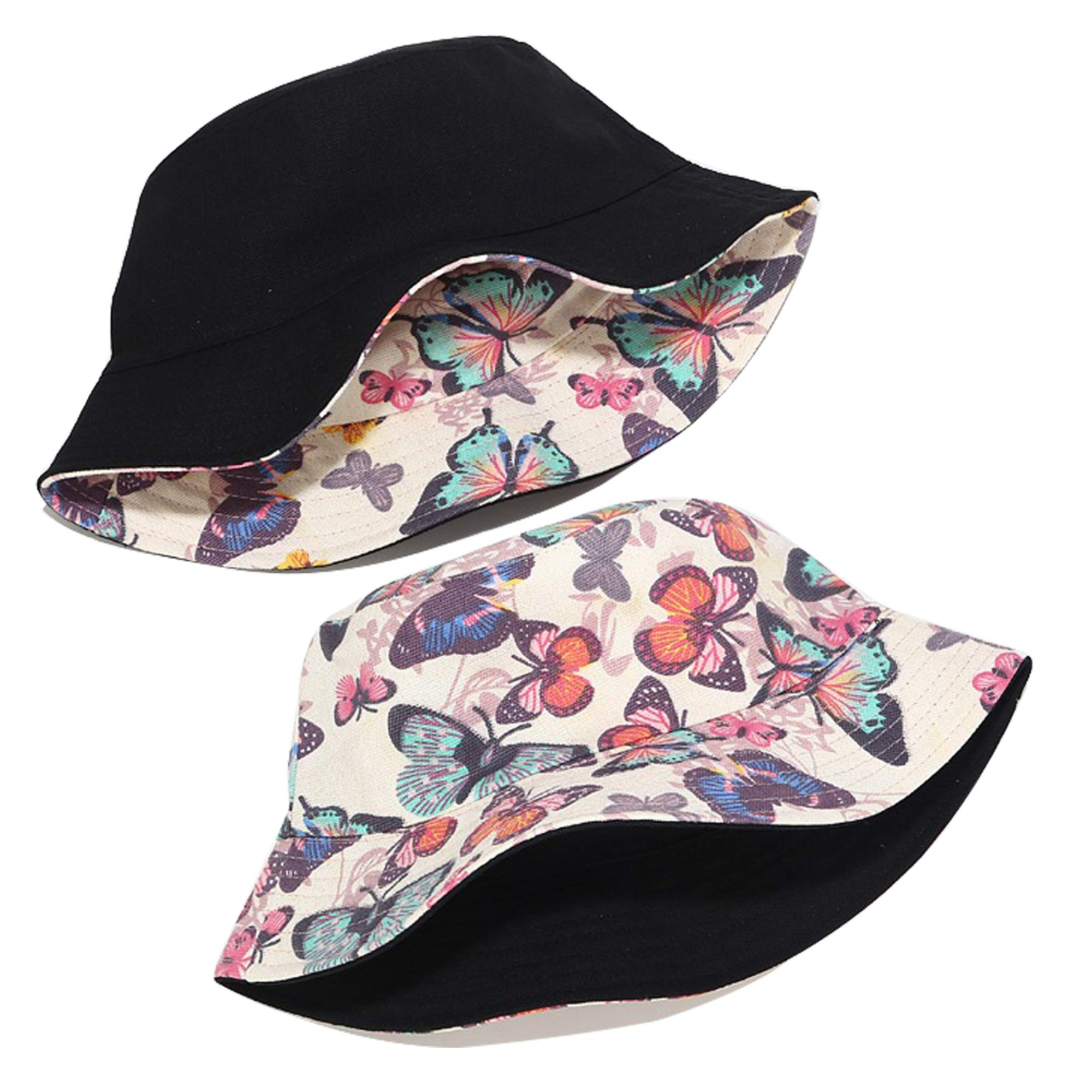 Umeepar Unisex Reversible Packable Bucket Hat Sun Hat for Men Women (Butterfly Beige)