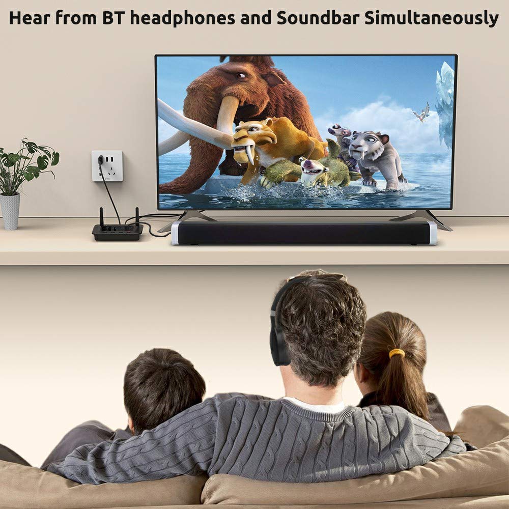 1Mii Long Range Bluetooth 5.0 Dual-Link Optical Analog Bypass Mode Inputs and Outputs Transmitter Receiver for TV, Home Stereo