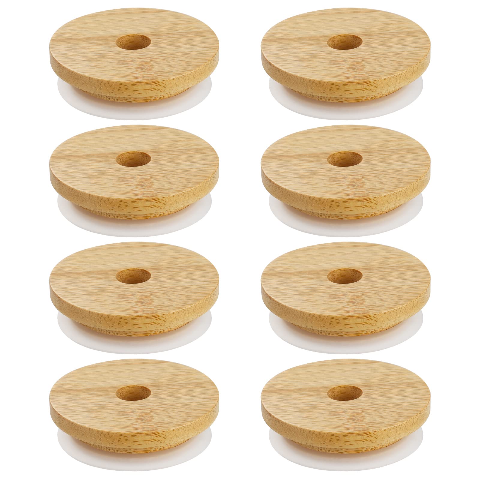 8 Pack 86mm Wide Mouth Bamboo Mason Jar Lids with Straw Hole, Eco-Friendly and Reusable Wooden Drinking Lids(8 PCS)