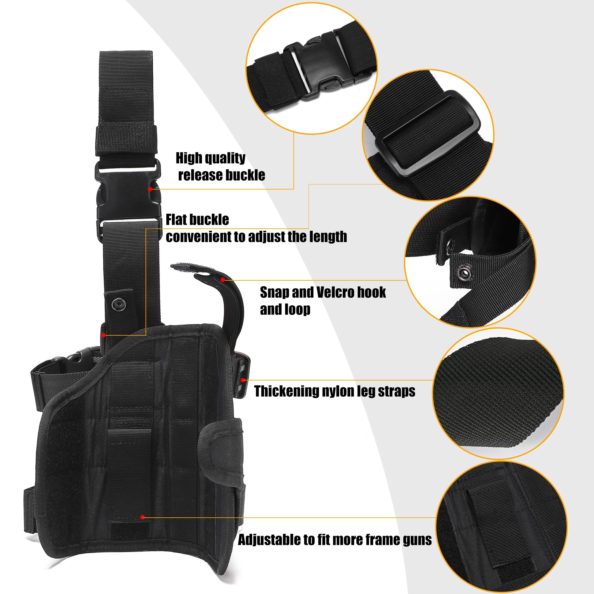 Left Handed Leg Holsters for Pistols, Drop Leg Holster Thigh Gun Holster for Men, Airsoft Pistol Holster Adjustable Tactical Leg Harness for Large Medium Pistols