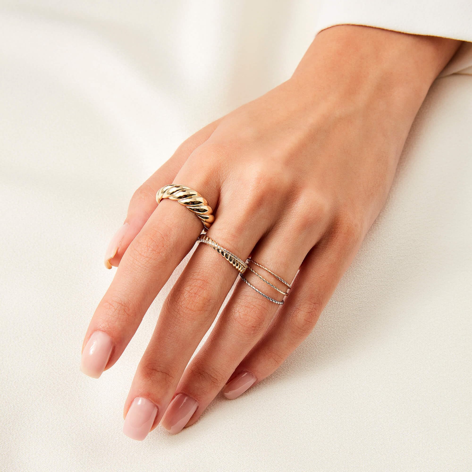 JINEAR 18k Gold Plated Croissant Braided Twisted Signet Chunky Dome Ring Stacking Star Band for Women and Men Statement Wedding Ring Minimalist Jewelry