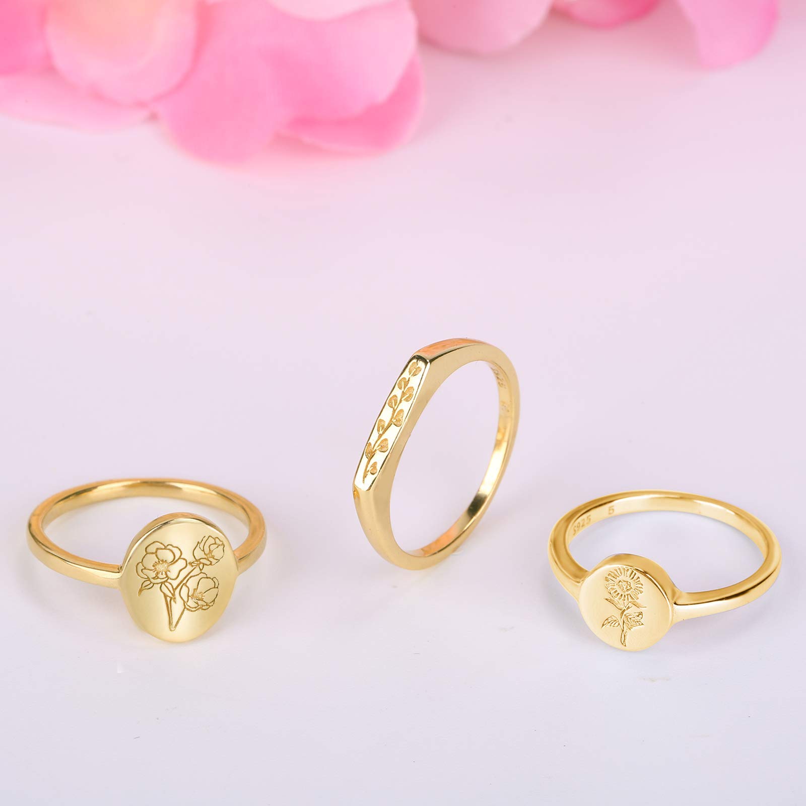 YeGieonr Sunflower Gold Rings for Women Non Tarnish 925 Sterling Silver Rings, Dainty Statement Ring, Waterproof Solid Gold Ring
