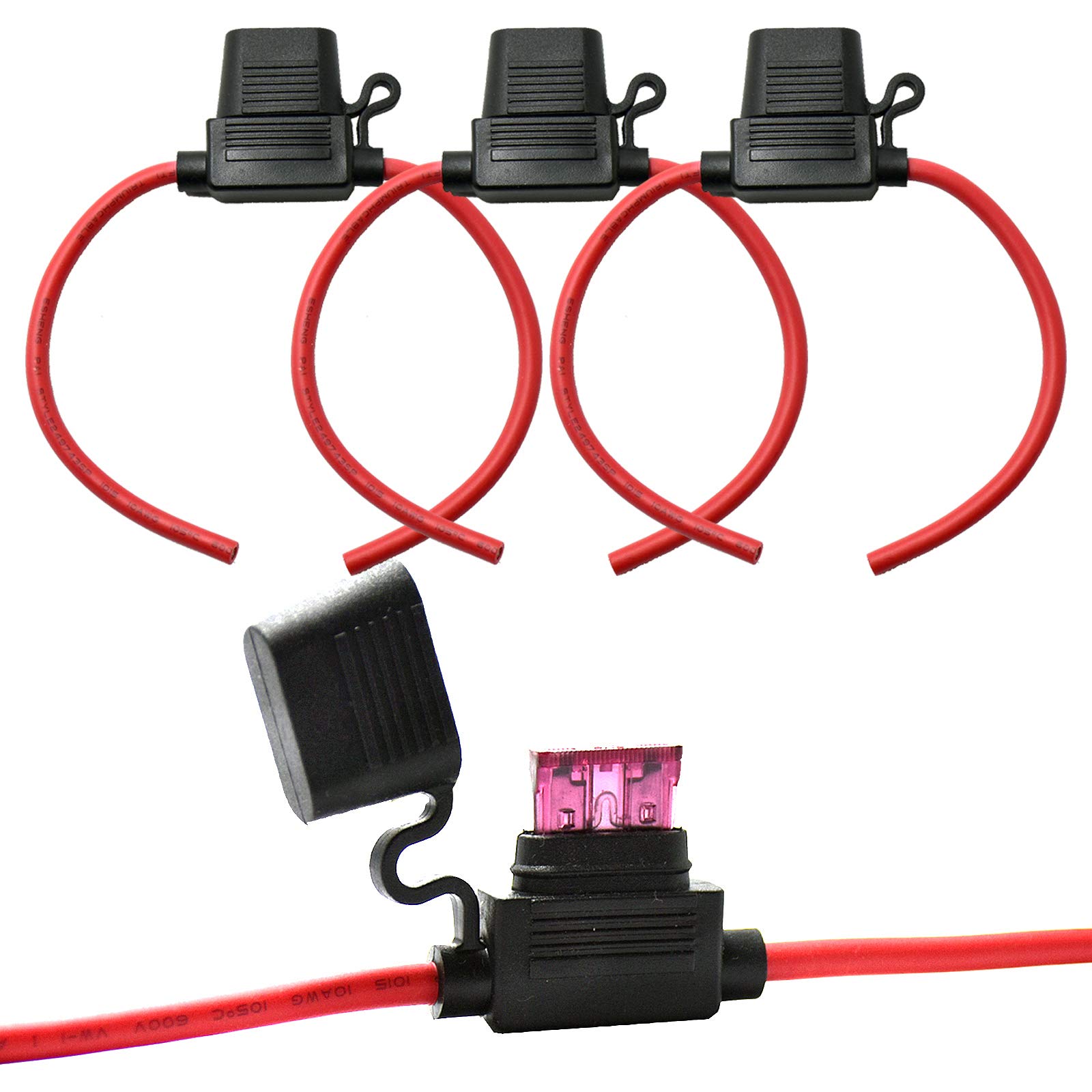 MuHize 10 Gauge Inline Fuse Holder - Heavy Duty 10 AWG Waterproof Add a Circuit Fuse Holder, Standard APR ATO ATC Fuse Holder with 40AMP Standard Fuses(3 Pack)