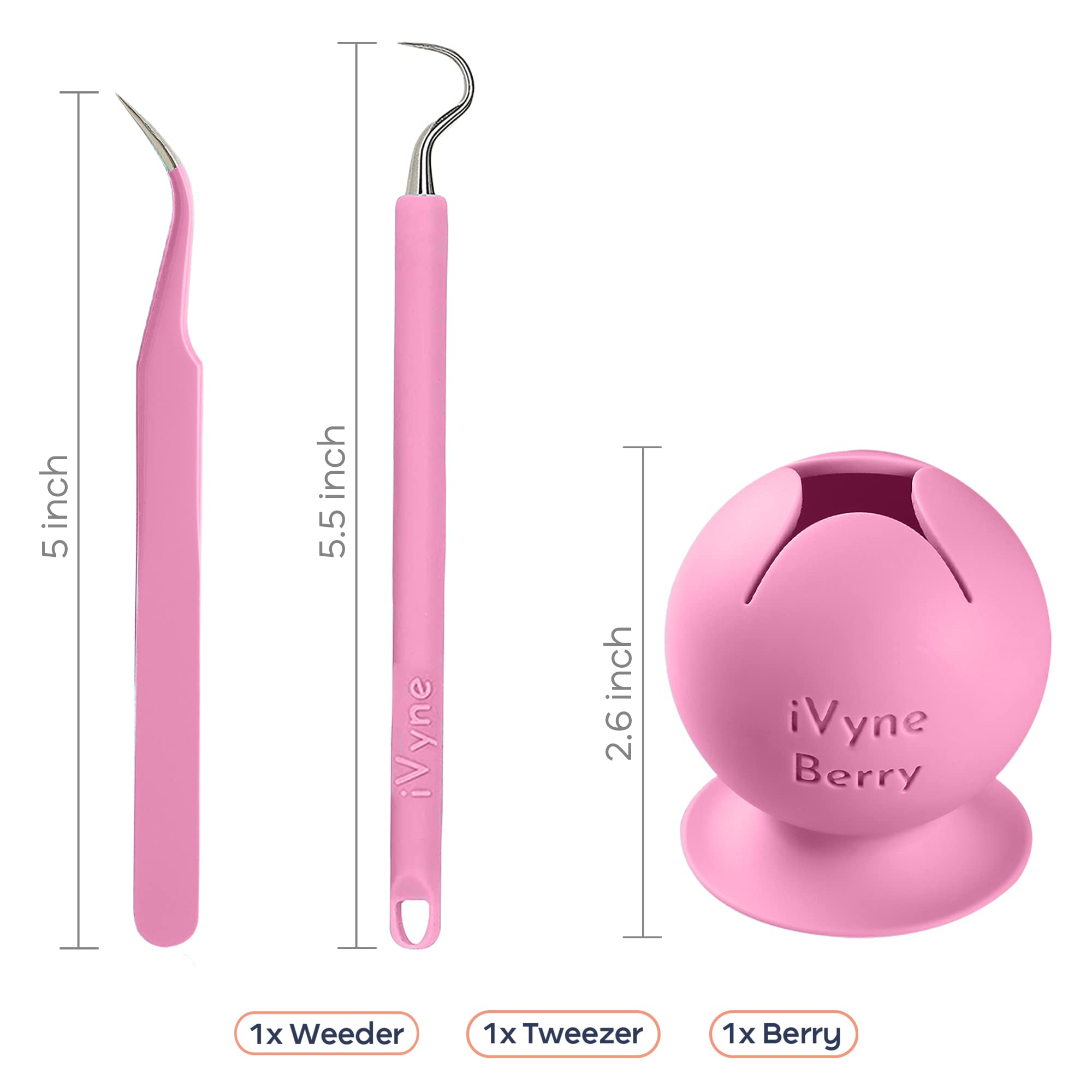 iVyne Berry and Silicone Weeding Tools for Vinyl, Suction Vinyl Weeding Scrap Collector Holder, Craft Tweezer, Weeder, Vinyl Weeding Tool Kit for Cricut, Silhouette Accessories Scrap Storage - Pink