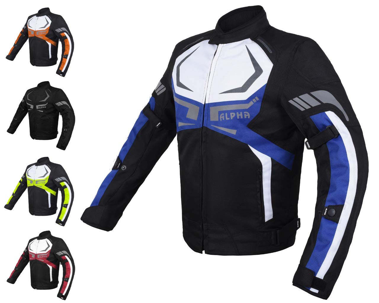 MOTORCYCLE JACKET MENS CE ARMORED BIKERS RIDING RACING WATERPROOF ALL SEASON JACKET (BLUE, X-LARGE)