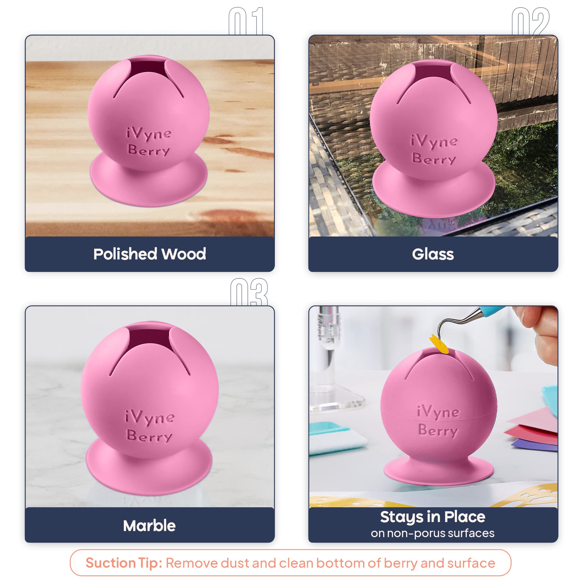 iVyne Berry and Silicone Weeding Tools for Vinyl, Suction Vinyl Weeding Scrap Collector Holder, Craft Tweezer, Weeder, Vinyl Weeding Tool Kit for Cricut, Silhouette Accessories Scrap Storage - Pink