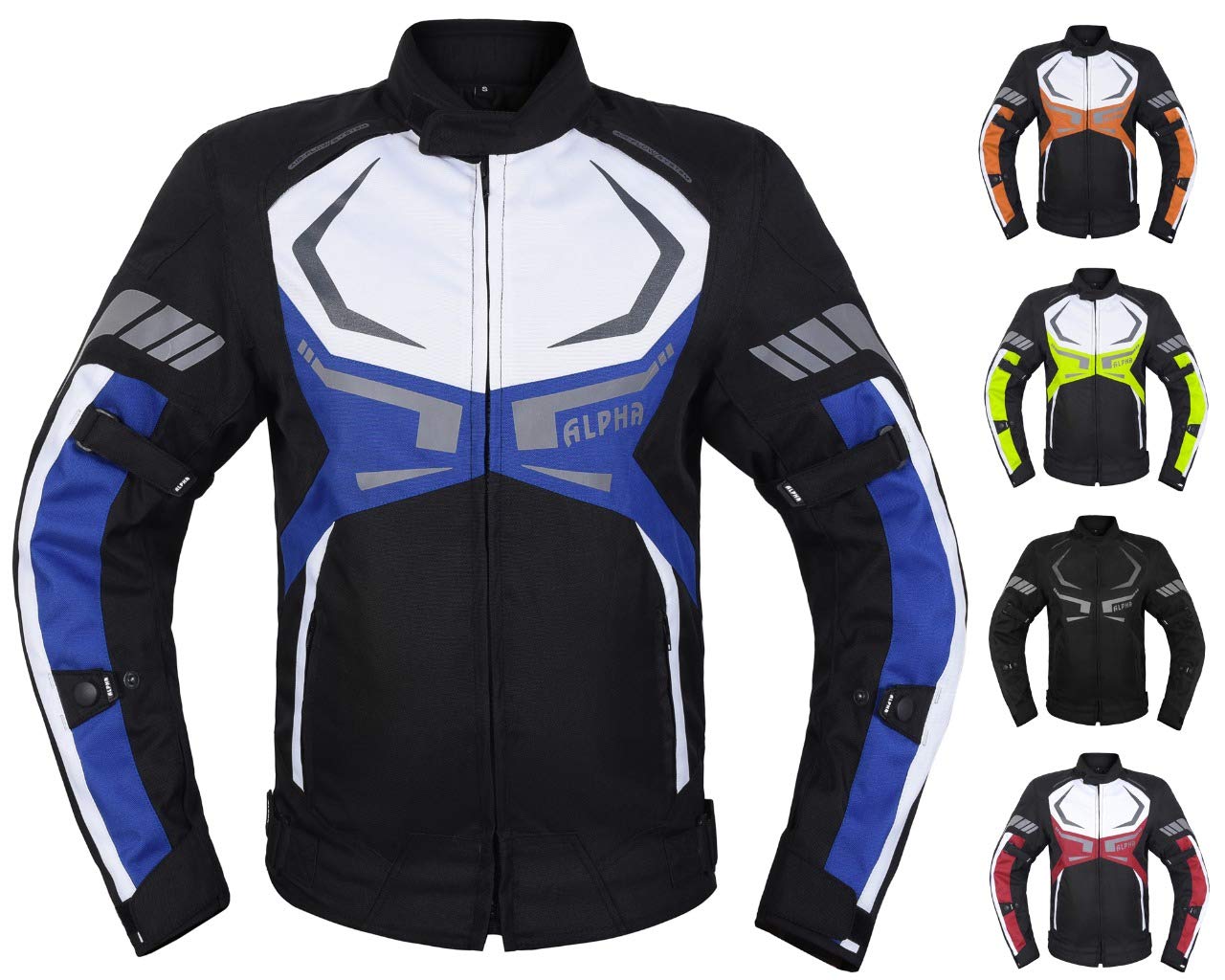 MOTORCYCLE JACKET MENS CE ARMORED BIKERS RIDING RACING WATERPROOF ALL SEASON JACKET (BLUE, X-LARGE)