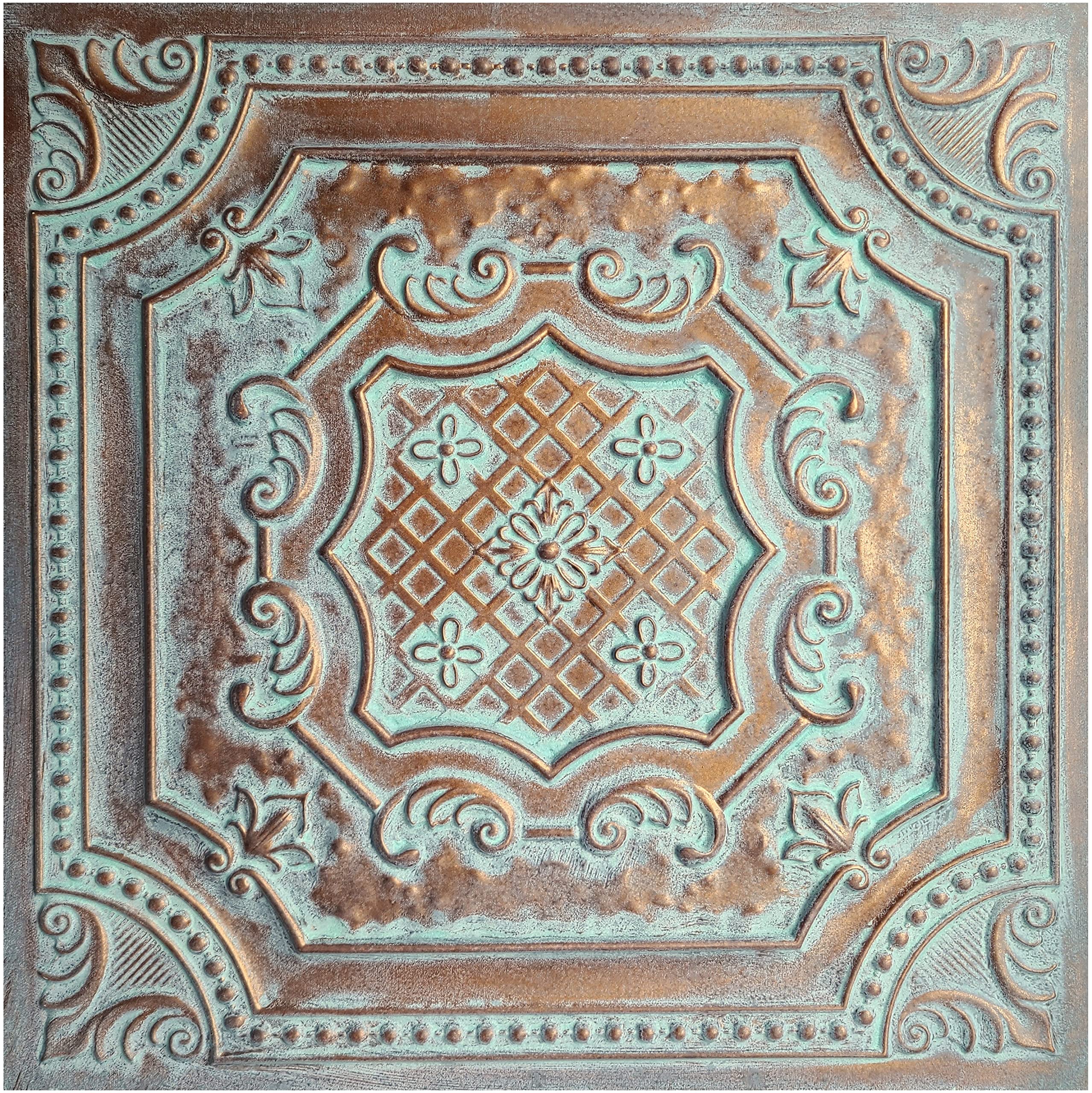 TD04 Weathered Copper Faux Tin Glue up, Drop in Ceiling Tile , Pack of 10 , Covers 40 sq.ft. Easy to Install, Great for DIY Projects, Suitable for Any Commercial or Residential Spaces.