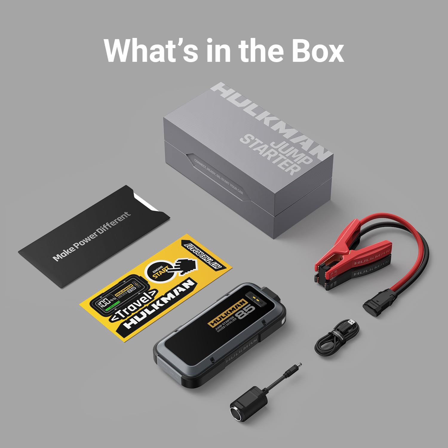 Hulkman Alpha85,Space Gray,2000A 74Wh Smart Jump Starter,12V Portable Car Battery Booster with 3.3" Display,USB-C Power Pack,5-Mode Flashlight,Jumper Cables for up to 8.5L Gas/6.0L Diesel
