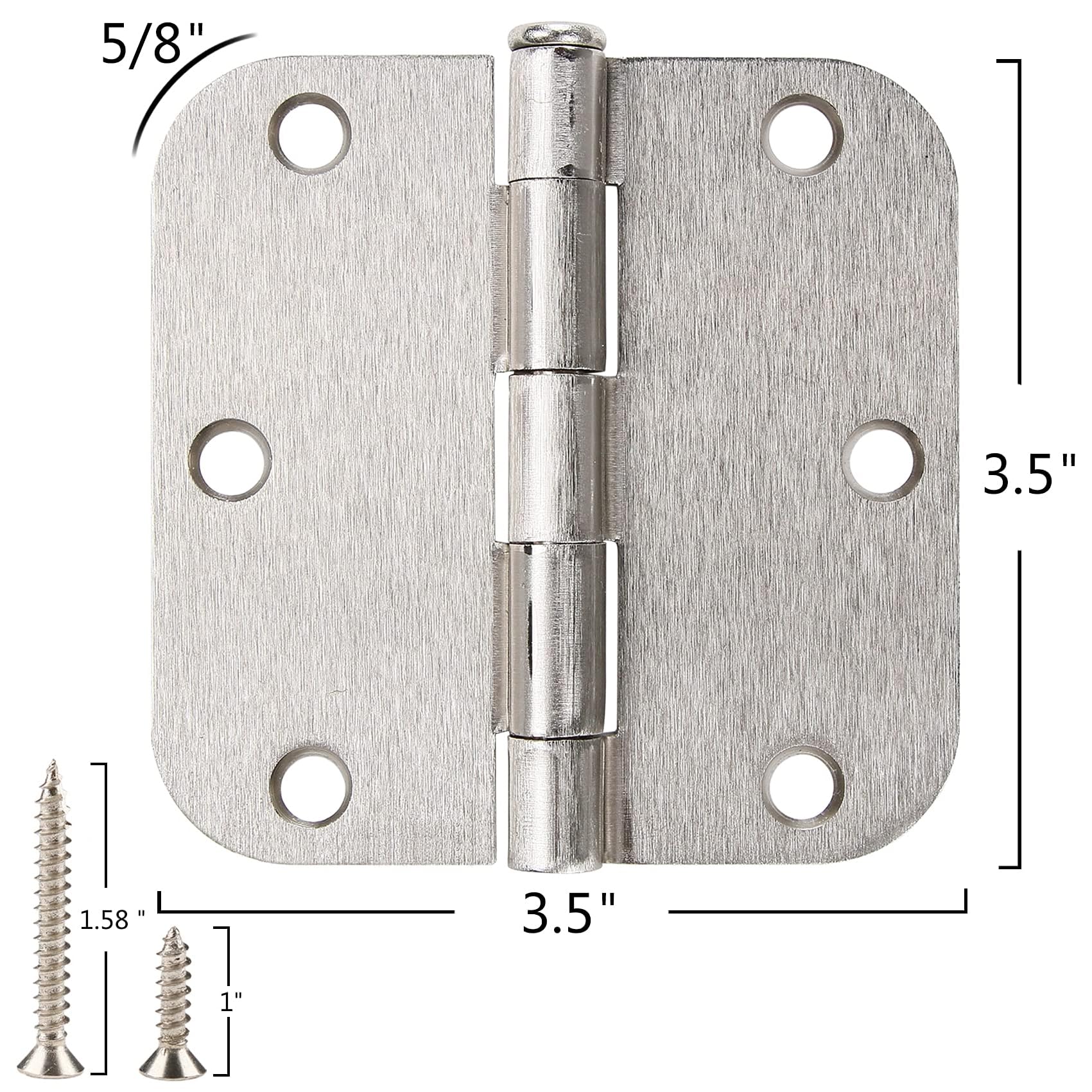 18 Pack Nickel Door Hinges Brushed Nickel 3 1/2 Interior Door Hinges Satin Nickel 3.5 Inch with 5/8” Radius Corners 3 ½"x 3 ½" Silver Hardware Controls