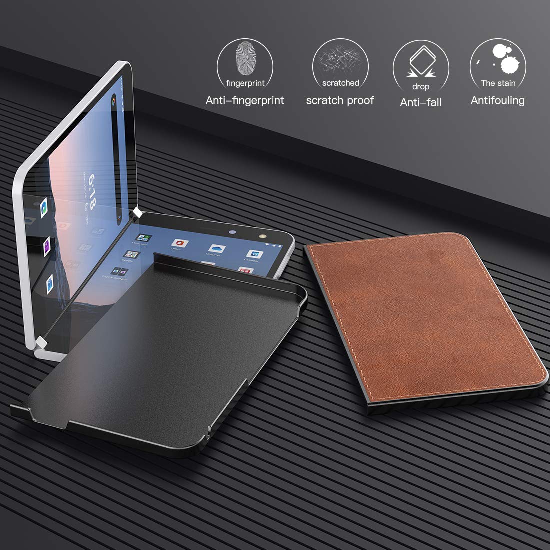 Feitenn Leather Slim Case for Microsoft Surface Duo Case 2020, Lightweight Folio Thin PU Leather Cover Durable Protective Bumper Shockproof Defender Shell for Microsoft Surface Duo 8.1" 2020 - Brown