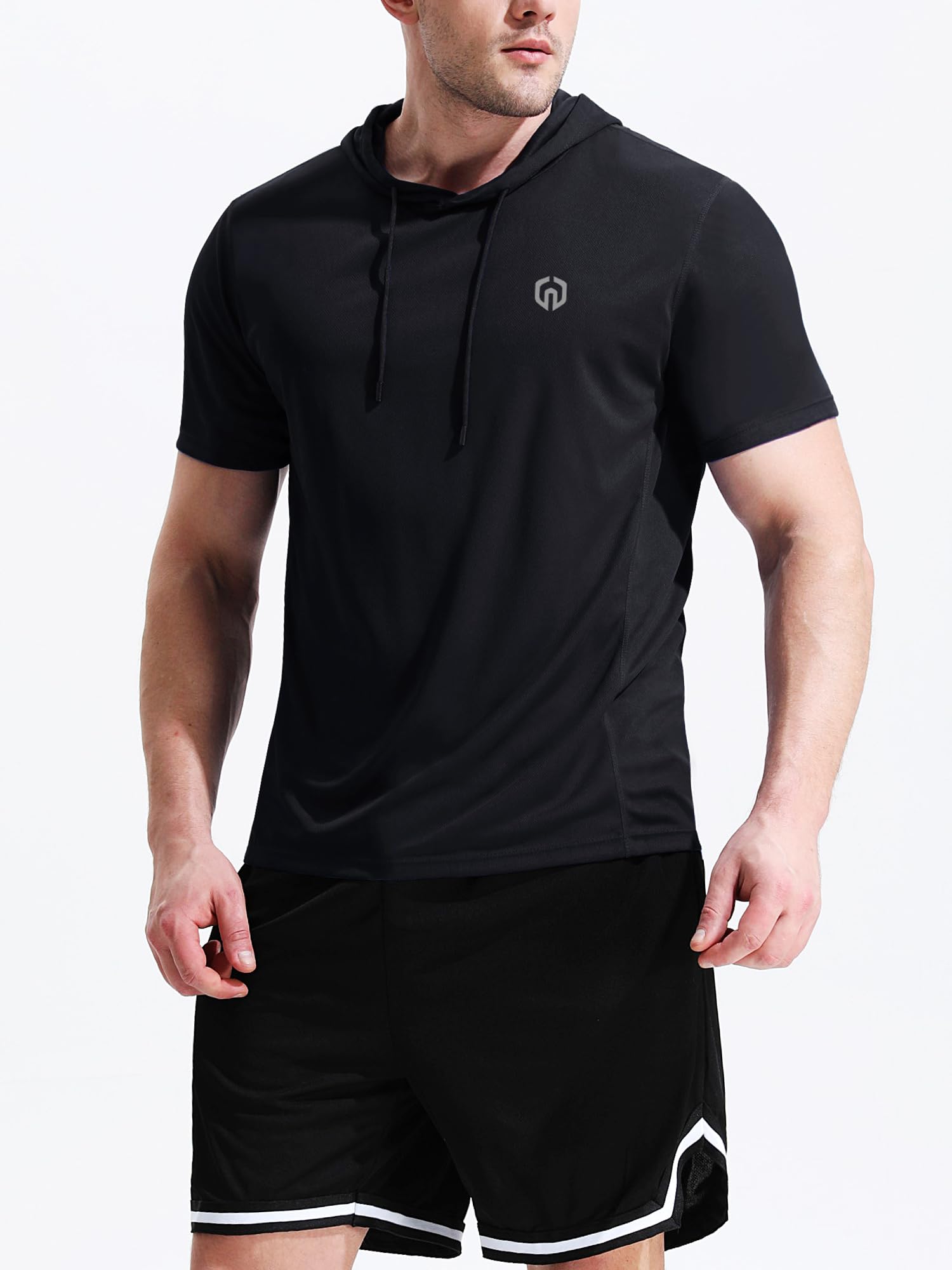 NELEUS Men's Running Shirt Mesh Workout Athletic Shirts with Hoods,5084,3 Pack,Black/Grey/Olive Green,US L,EU XL