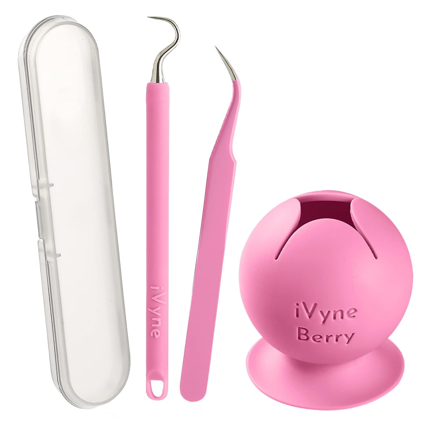 iVyne Berry and Silicone Weeding Tools for Vinyl, Suction Vinyl Weeding Scrap Collector Holder, Craft Tweezer, Weeder, Vinyl Weeding Tool Kit for Cricut, Silhouette Accessories Scrap Storage - Pink