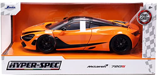 McLaren 720S Orange and Black Hyper-Spec Series 1/24 Diecast Model Car by Jada 32719