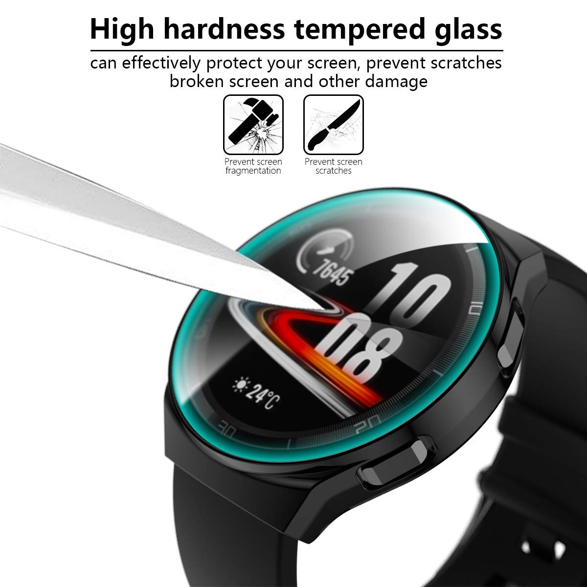Full Cover Case Compatible with Huawei Watch GT 2e Screen Protector Case, Tempered Glass Film Cases Shock-Proof and Scratch-Resistant Protector Cover Case for Huawei GT 2e Smartwatch (Black)