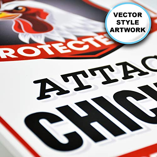Bigtime Signs Protected by Attack Chickens PVC 9" x 12"| Chicken Fan Lovers Chicken Signs for coop Funny Outdoor | Chicken Coop Signs - Chicken Coop Accessories | Chicken Yard Decorations