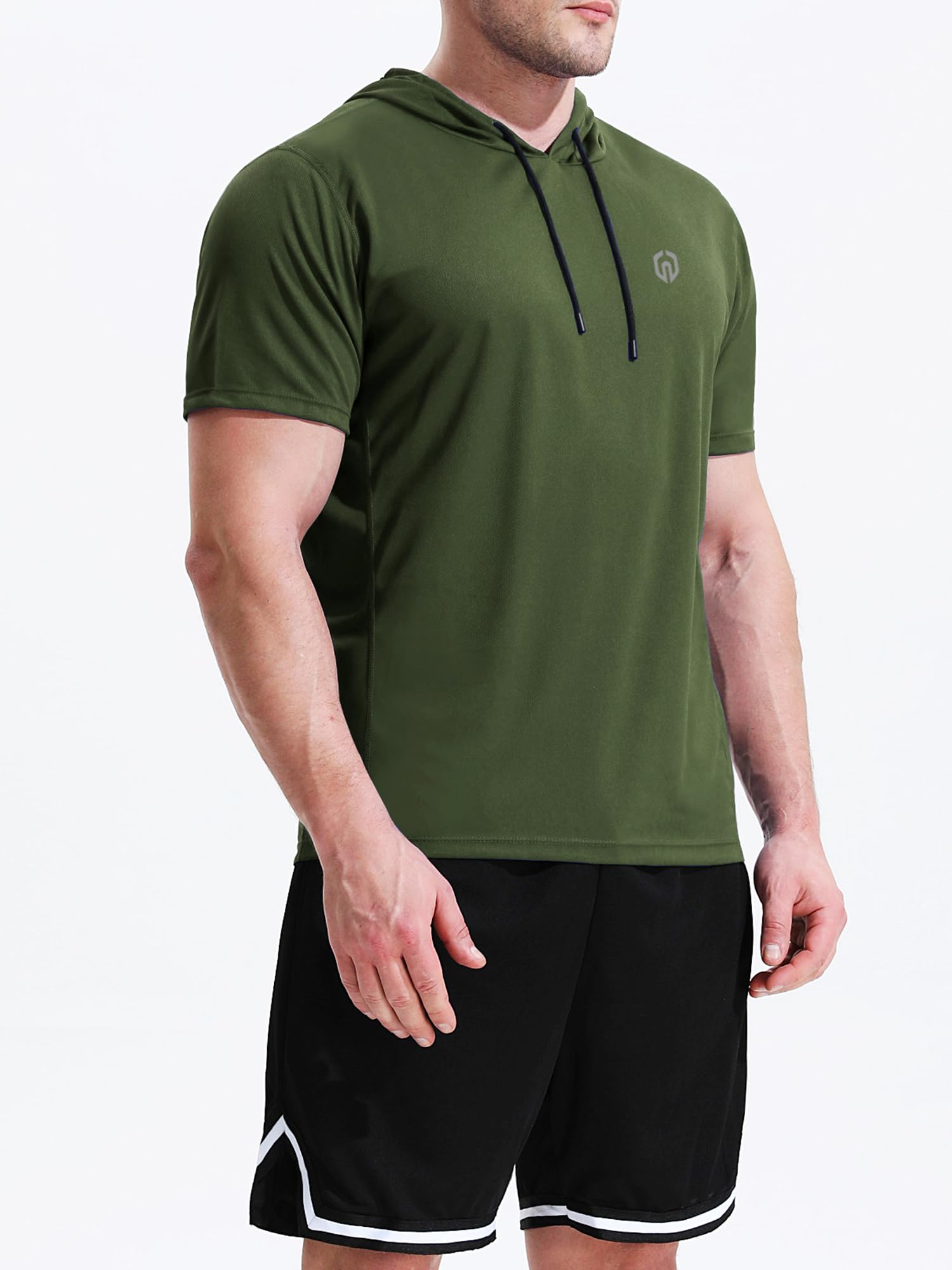 NELEUS Men's Running Shirt Mesh Workout Athletic Shirts with Hoods,5084,3 Pack,Black/Grey/Olive Green,US L,EU XL