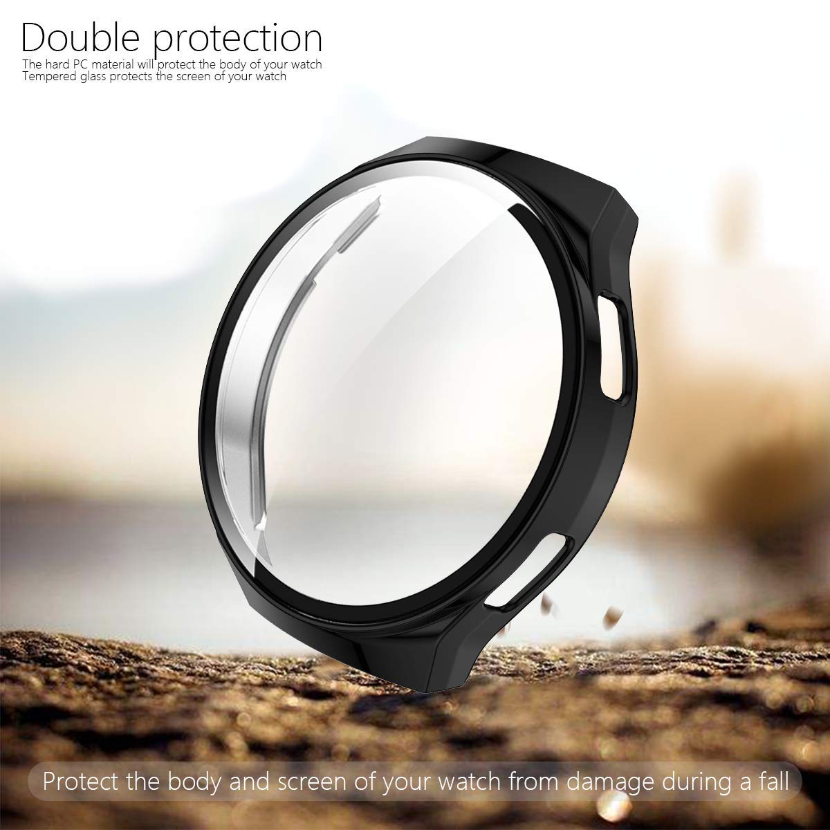 Full Cover Case Compatible with Huawei Watch GT 2e Screen Protector Case, Tempered Glass Film Cases Shock-Proof and Scratch-Resistant Protector Cover Case for Huawei GT 2e Smartwatch (Black)