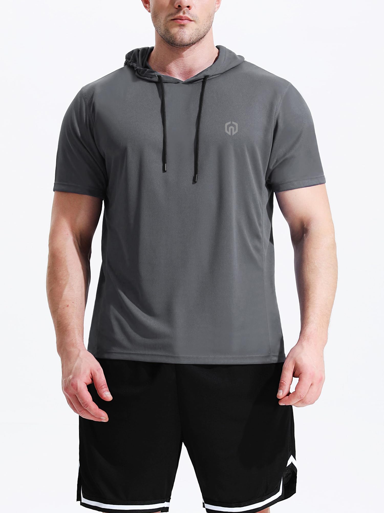 NELEUS Men's Running Shirt Mesh Workout Athletic Shirts with Hoods,5084,3 Pack,Black/Grey/Olive Green,US L,EU XL