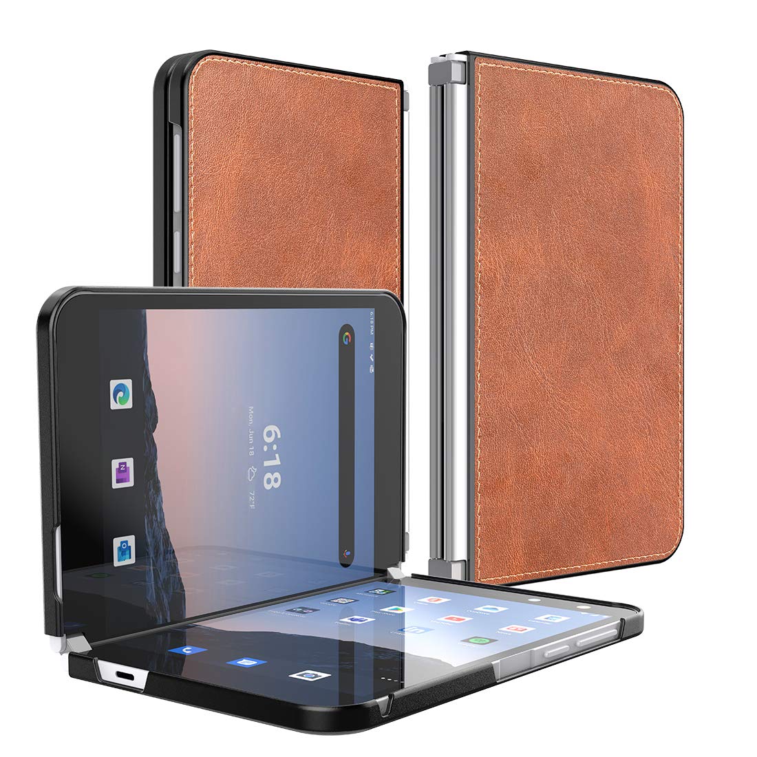 Feitenn Leather Slim Case for Microsoft Surface Duo Case 2020, Lightweight Folio Thin PU Leather Cover Durable Protective Bumper Shockproof Defender Shell for Microsoft Surface Duo 8.1" 2020 - Brown
