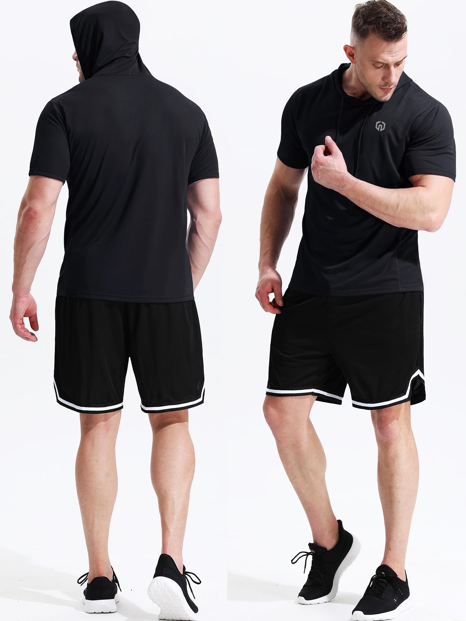 NELEUS Men's Running Shirt Mesh Workout Athletic Shirts with Hoods,5084,3 Pack,Black/Grey/Olive Green,US L,EU XL