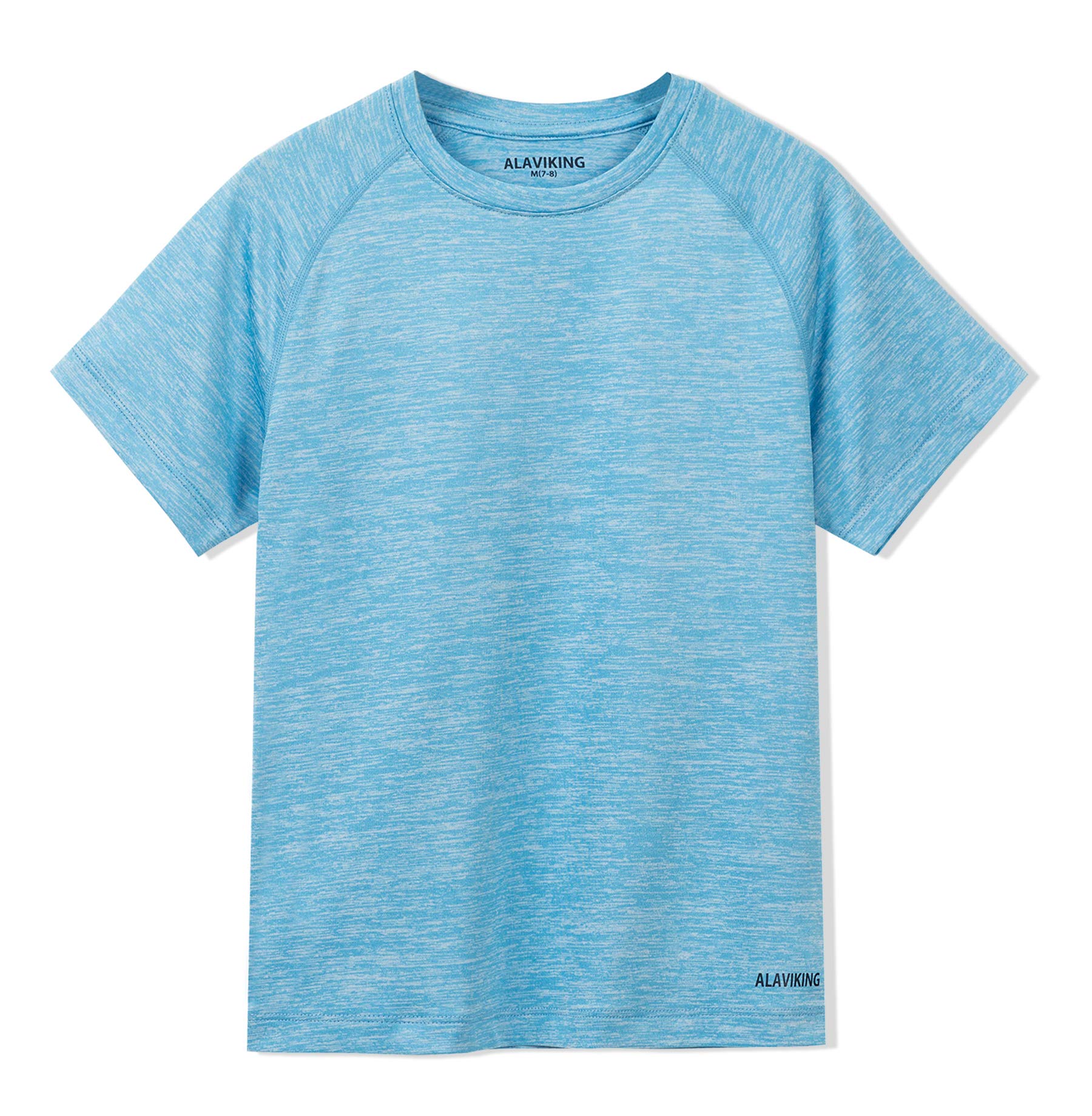 ALAVIKING Kids Quick Dry Short Sleeve T Shirts Basic Athletic Running Tee Shirt for Boys and Girls 3-12 Years(Light Blue-L)