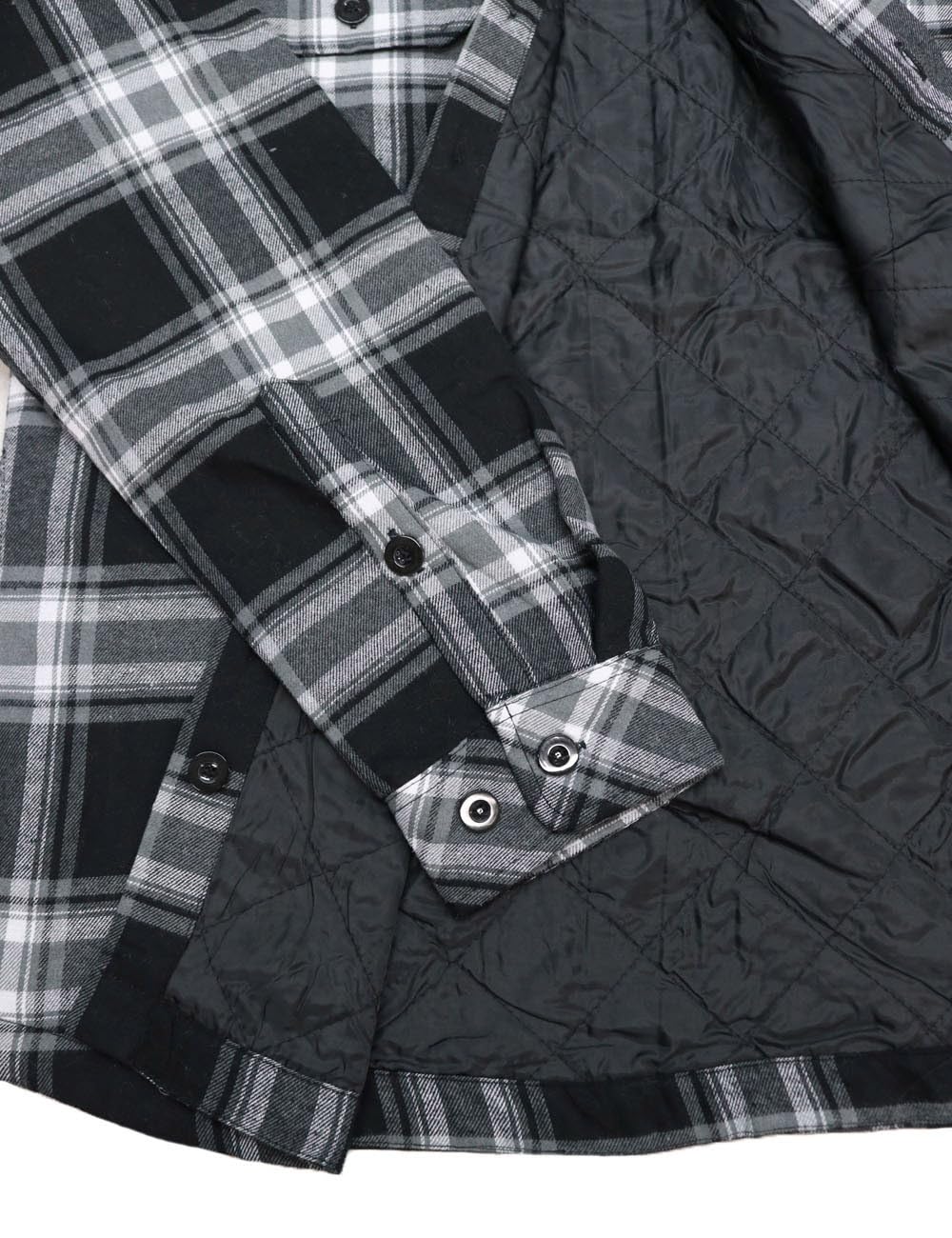 URBANJ Men's Long Sleeve Heavy Weight Quilted Lined Plaid Flannel Shirt Jacket (XL, P2212 Black)