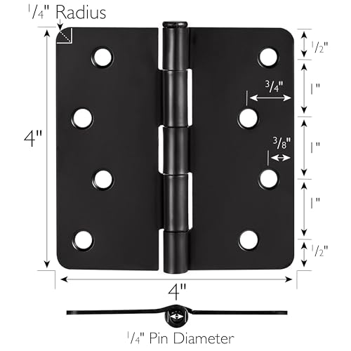 Door Hinges for Interior Doors 10-Pack 4-inch x 4-inch, Design House 1/4-inch Radius Steel Door Hinge Door Hardware, Matte Black, 188953
