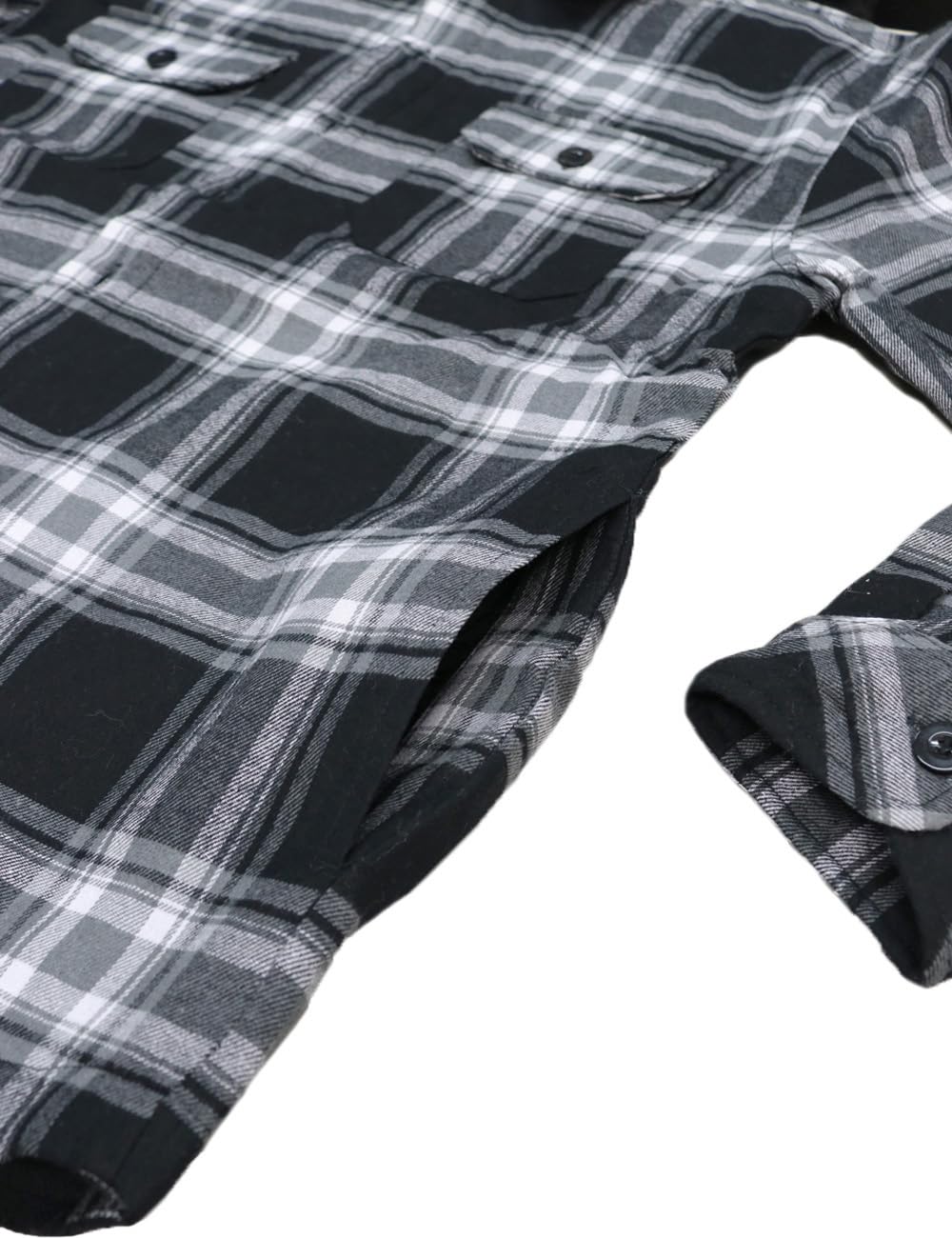 URBANJ Men's Long Sleeve Heavy Weight Quilted Lined Plaid Flannel Shirt Jacket (XL, P2212 Black)