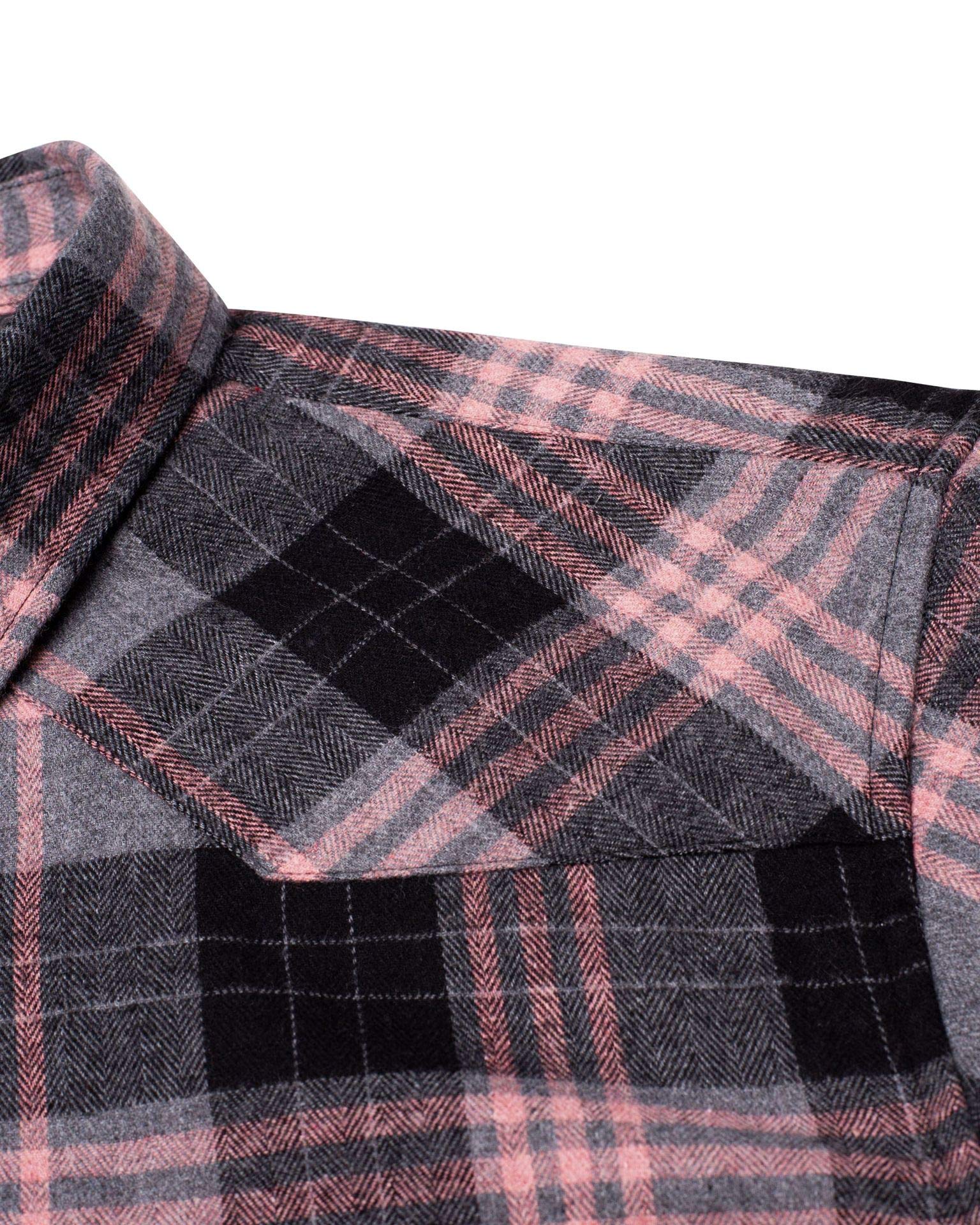 Alimens & Gentle Womens Plaid Flannel Shirts Long Sleeve Roll Up Casual Button Down Shirt Pink Grey