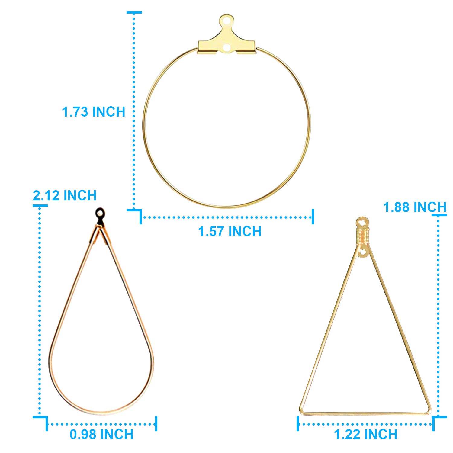 TopBine 60pcs Hoop Earrings Set - Round, Teardrop, Triangle - Gold K, White K - DIY Earring Making
