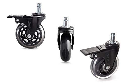 DOES NOT FIT IKEA CHAIRS - Caster Wheels with Brakes - 5 Pieces 3" Locking Office Chair Wheels - Quiet Rollerblade Style PU Rubber Heavy Duty Wheels - Work on Hardwood & Tile Floors & LOW PILE CARPET