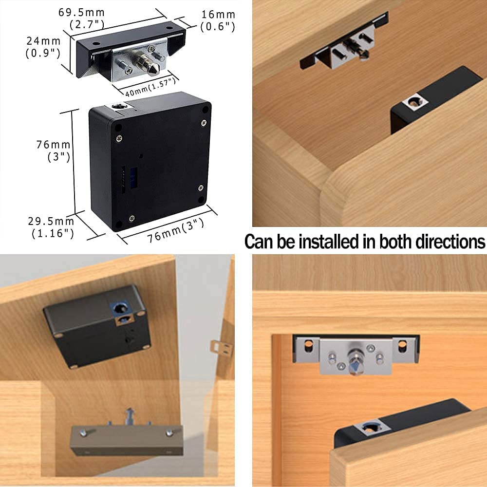 CODACE Electronic DIY Cabinet Lock, Smart NFC RFID Lock with Slide Latch for Double Hidden Door Cabinet Drawer Wooden Cupboard