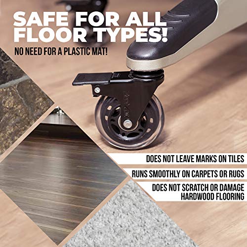 DOES NOT FIT IKEA CHAIRS - Caster Wheels with Brakes - 5 Pieces 3" Locking Office Chair Wheels - Quiet Rollerblade Style PU Rubber Heavy Duty Wheels - Work on Hardwood & Tile Floors & LOW PILE CARPET